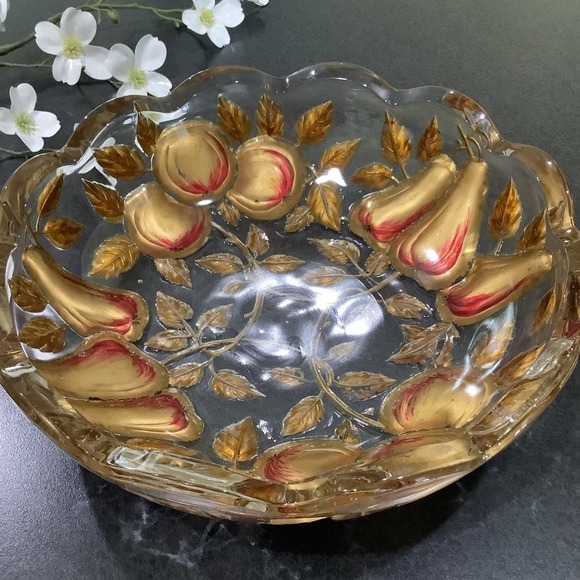 Vintage | Accents | Vintage Goofus Glass Gold Red Painted Fruit Bowl ...